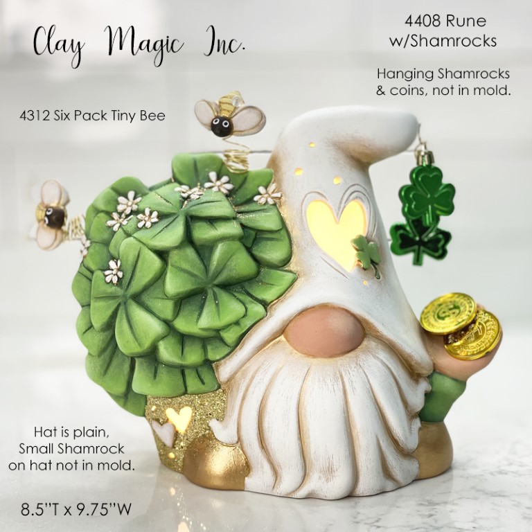 Clay Magic Rune w/Shamrocks Gnome CM-4408 - All Fired Up About Ceramics LTD